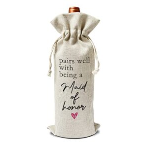 pairs well with maid of honor wine gift bags - gift for bridesmaid proposal, bridesmaid duties, bridesmaid gift - reusable burlap with drawstring gift bag (5.5"x 13.5")-1 pcs/jiu017