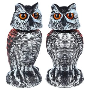 hausse 2 pack fake owl decoy bird scarecrow sculpture, rotating head plastic owl bird deterrents, nature enemy horned pest repellent for outdoor garden yard