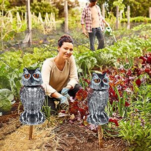 Hausse 2 Pack Fake Owl Decoy Bird Scarecrow Sculpture, Rotating Head Plastic Owl Bird Deterrents, Nature Enemy Horned Pest Repellent for Outdoor Garden Yard