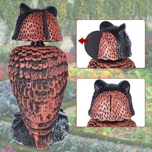 Hausse 2 Pack Fake Owl Decoy Bird Scarecrow Sculpture, Rotating Head Plastic Owl Bird Deterrents, Nature Enemy Horned Pest Repellent for Outdoor Garden Yard