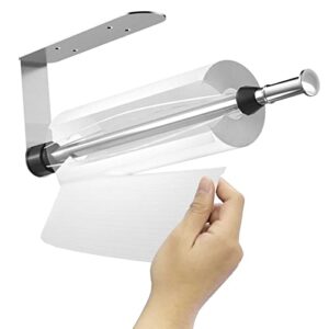 BARONAGE Under Cabinet Paper Towel Holder, One Hand Easy Tear Paper Towel Hanger Wall Mount with Damping Effect, Ratcheting Papertowel Rack Self-Adhesive or Drilled for Kitchen Bathroom RV - Silver