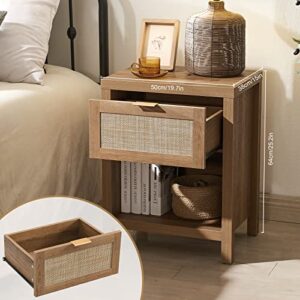 SICOTAS Rattan Nightstand - Farmhouse Night Stand with Drawer and Storage Shelf - Boho Accent Table Bedside Table End Table Side Table for Bedroom Wood