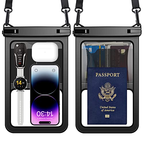 Extra Large Waterproof Phone Pouch, 2 Pcs IPX8 Universal Water Proof Phone Case for iPhone Samsung Galaxy, Plastic Cell Phone Dry Bag with Half-Height Pocket & Card Pocket, Up to 10.5"