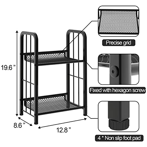 Azheruol Bookshelf Storage Shelf Bookcase Freestanding Storage Stand for Living Room, Bedroom, Kitchen, Rust Resistance, Easy Assembly Free Combination Multi-Functional Organizer (2 Tiers, Black)