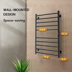 Paraheeter Wall Mounted Towel Warmer Rack for Bathrooms, Electric Heated Towel Rack Heater, 10-Bars Stainless Steel Black.