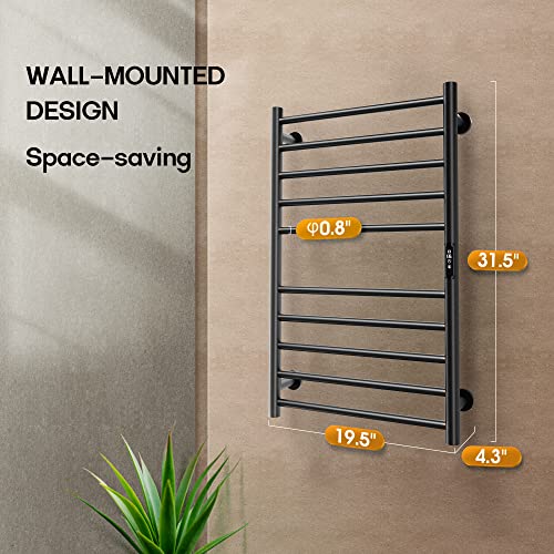 Paraheeter Wall Mounted Towel Warmer Rack for Bathrooms, Electric Heated Towel Rack Heater, 10-Bars Stainless Steel Black.