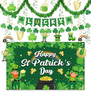 st patricks day decorations, st patricks day banner decor, large saint patricks day shamrock photography backdrop, 16.4ft st patricks day garland, hanging swirls irish ornament for garden party patio