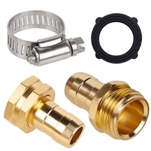 Biswing Garden Hose Repair Connector with Stainless Steel Clamps, 5/8" Barb x 3/4" GHT Thread Aluminum Water Hose Pipe Repair Kit, Female and Male Hose Connectors, 4 Pack