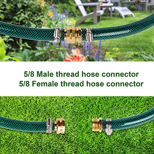 Biswing Garden Hose Repair Connector with Stainless Steel Clamps, 5/8" Barb x 3/4" GHT Thread Aluminum Water Hose Pipe Repair Kit, Female and Male Hose Connectors, 4 Pack