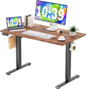 sweetcrispy computer desk 47 inch home office desk writing desk sturdy gaming desk table workstation, work desk with storage bag, headphone hook & metal frame, rustic brown