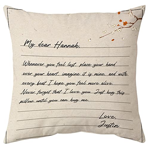 Hyturtle Personalized Love Letter Throw Pillow (Insert Included) Long Distance Gifts for Her Girlfriend Wife Him Boyfriend Husband - Valentine's Day Anniversary - Customized Cushion Home Decor Pillow