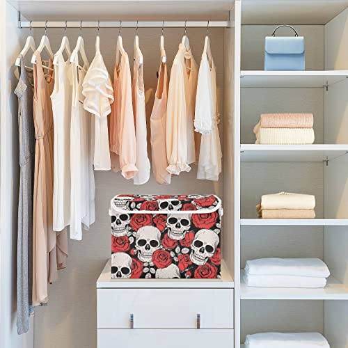 innewgogo Skull Roses Storage Bins with Lids for Organizing Closet Organizers with Handles Oxford Cloth Storage Cube Box for Home