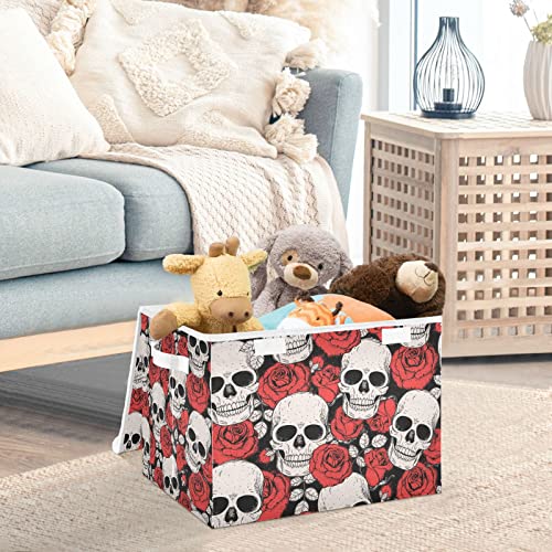 innewgogo Skull Roses Storage Bins with Lids for Organizing Closet Organizers with Handles Oxford Cloth Storage Cube Box for Home