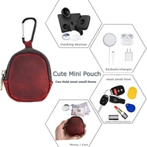 Tomcrazy Mini Backpack Bag Genuine Leather Carrying Pouch Small Purse for AirPods Pro Case, Galaxy Buds, Sony LinkBuds S WF-L900 WF-1000XM4, Keys, Coins,Access Card, Airtag (Wine red)