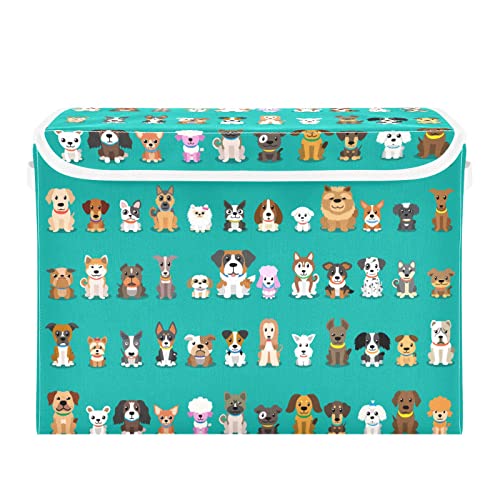 innewgogo Different Cartoon Dogs Storage Bins with Lids for Organizing Closet Organizers with Handles Oxford Cloth Storage Cube Box for Living Room