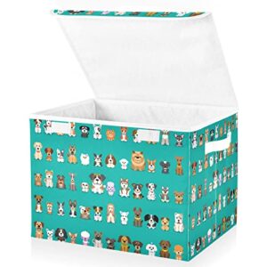 innewgogo Different Cartoon Dogs Storage Bins with Lids for Organizing Closet Organizers with Handles Oxford Cloth Storage Cube Box for Living Room