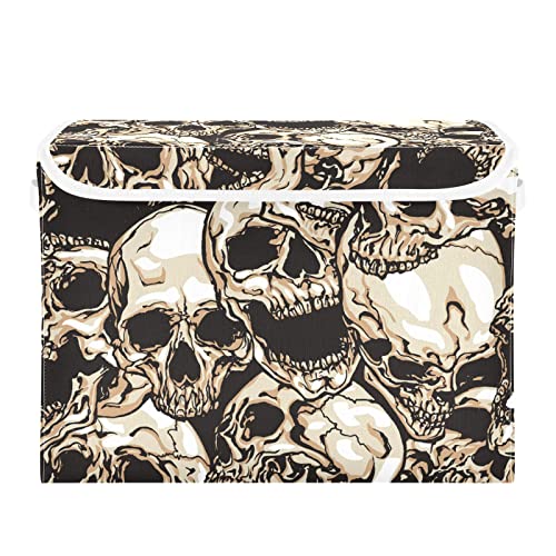 innewgogo Skulls Black Storage Bins with Lids for Organizing Cube Cubby with Handles Oxford Cloth Storage Cube Box for Bed Room