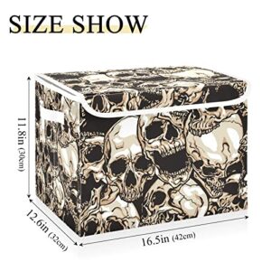 innewgogo Skulls Black Storage Bins with Lids for Organizing Cube Cubby with Handles Oxford Cloth Storage Cube Box for Bed Room