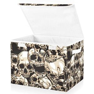 innewgogo Skulls Black Storage Bins with Lids for Organizing Cube Cubby with Handles Oxford Cloth Storage Cube Box for Bed Room