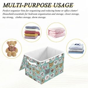 innewgogo Cute Cats Kittens Storage Bins with Lids for Organizing Closet Organizers with Handles Oxford Cloth Storage Cube Box for Home