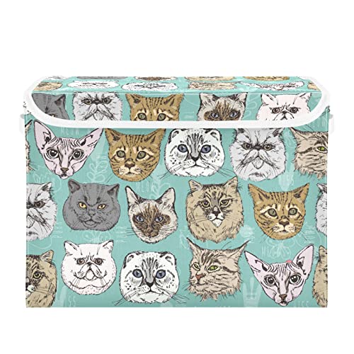 innewgogo Cute Cats Kittens Storage Bins with Lids for Organizing Closet Organizers with Handles Oxford Cloth Storage Cube Box for Home