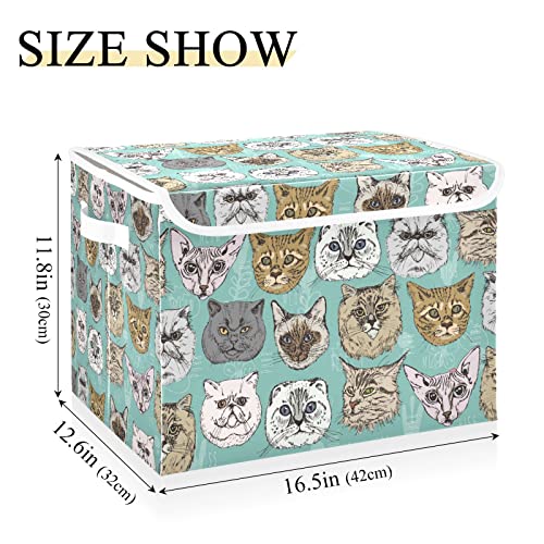 innewgogo Cute Cats Kittens Storage Bins with Lids for Organizing Closet Organizers with Handles Oxford Cloth Storage Cube Box for Home