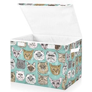 innewgogo Cute Cats Kittens Storage Bins with Lids for Organizing Closet Organizers with Handles Oxford Cloth Storage Cube Box for Home