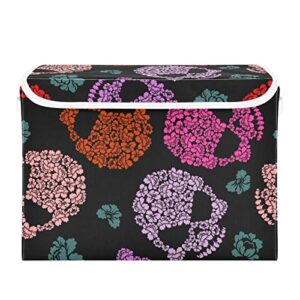 innewgogo flower skull storage bins with lids for organizing closet organizers with handles oxford cloth storage cube box for car