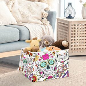 innewgogo Day Of The Dead Sugar Skulls Storage Bins with Lids for Organizing Closet Organizers with Handles Oxford Cloth Storage Cube Box for Room