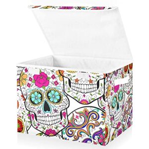 innewgogo Day Of The Dead Sugar Skulls Storage Bins with Lids for Organizing Closet Organizers with Handles Oxford Cloth Storage Cube Box for Room