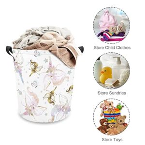 HoaMoya Collapsible Watercolor Butterfly Laundry Basket Cute Fairies Freestanding Laundry Hamper With Handles Large Waterproof Cloth Toy Storage Bin for Household Bedroom Bathroom