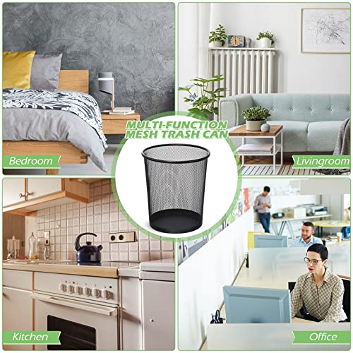 Amyhill 8 Pieces Mesh Trash Can Round Mesh Waste Basket Mesh Garbage Bin 3 Gallon 4 Gallon 6 Gallon Open Top Lightweight Bathroom Wastebasket for Office Home (Black, Small)