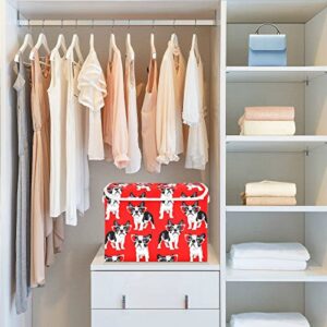 innewgogo Cartoon French Bulldog Storage Bins with Lids for Organizing Closet Organizers with Handles Oxford Cloth Storage Cube Box for Room