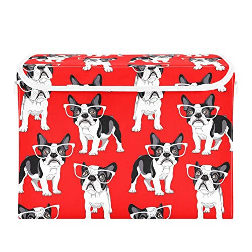 innewgogo Cartoon French Bulldog Storage Bins with Lids for Organizing Closet Organizers with Handles Oxford Cloth Storage Cube Box for Room