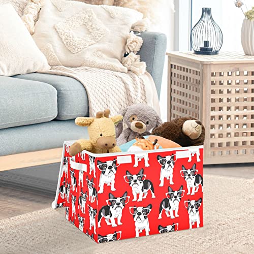 innewgogo Cartoon French Bulldog Storage Bins with Lids for Organizing Closet Organizers with Handles Oxford Cloth Storage Cube Box for Room