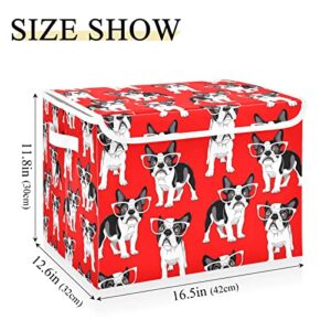 innewgogo Cartoon French Bulldog Storage Bins with Lids for Organizing Closet Organizers with Handles Oxford Cloth Storage Cube Box for Room