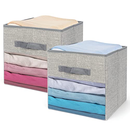 WWW 11 Inch Fabric Cube Organizer, 2 Packs Foldable Cube Storage Bins Basket, Closet Organizers Box, Home Organizers with Window and Handle for Shelves, Closet, Kallax, Office (Grey)