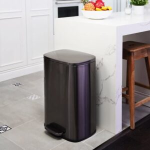 oyhmc Trash Can 50L/13Gal, Stainless Steel Step On Kitchen Garbage Can, Heavy Duty Hands-Free Commercial/Kitchen Fingerprint-Resistant Soft Close Lid Trashcan Black