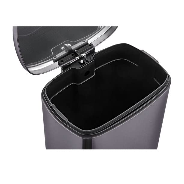 oyhmc Trash Can 50L/13Gal, Stainless Steel Step On Kitchen Garbage Can, Heavy Duty Hands-Free Commercial/Kitchen Fingerprint-Resistant Soft Close Lid Trashcan Black