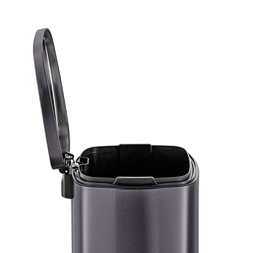 oyhmc Trash Can 50L/13Gal, Stainless Steel Step On Kitchen Garbage Can, Heavy Duty Hands-Free Commercial/Kitchen Fingerprint-Resistant Soft Close Lid Trashcan Black