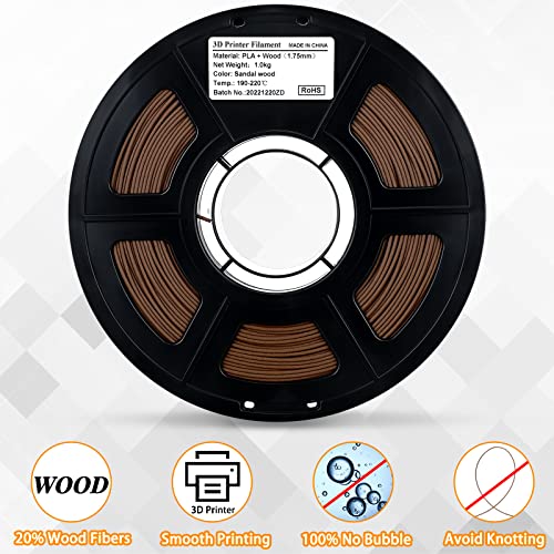 2 Pieces PLA 3D Printer Filament Wood Filament 1.75mm Sandalwood PLA Filament 3D Printing Filament Dark Wood Filament Bundle with 30% Real Wood Fiber, 2kg/ 4.4lbs