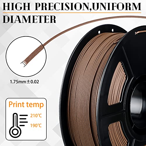 2 Pieces PLA 3D Printer Filament Wood Filament 1.75mm Sandalwood PLA Filament 3D Printing Filament Dark Wood Filament Bundle with 30% Real Wood Fiber, 2kg/ 4.4lbs