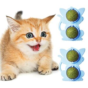 catnip balls for cats wall catnip ball toy, 2 pack edible cat nip ball double ball for cats chew toy, rotatable interactive cat kitten toys of indoor cats for teeth cleaning & soothe the mood (blue)