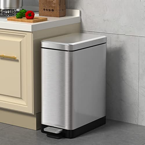 Aupekro 4 Gallon Trash Can with Lid Soft Close, Stainless Steel Step Garbage Can, Rectangular Slim Garbage Container Bin with Inner Bucket for Bathroom, Kitchen, Office(4 Gallon)