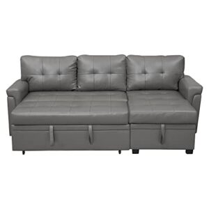 Naomi Home Jenny Sectional Sleeper Sofa - Elegant L-Shaped Couch Convertible Pull-Out Bed, Ample Storage, Timeless Design, Sturdy Construction, Long-Lasting for Modern Living, Air Leather, Gray