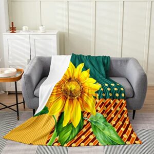 erosebridal sunflowers throw blanket yellow floral flannel blanket twin size stripes fleece blanket geometric stripes dots botanical plush bed blanket cabin bedroom decor all season,yellow blue brown