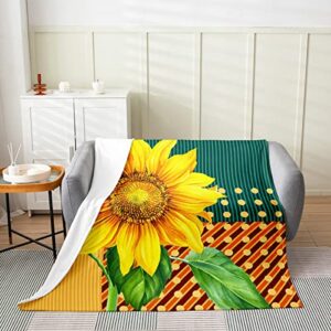 Erosebridal Sunflowers Throw Blanket Yellow Floral Flannel Blanket Twin Size Stripes Fleece Blanket Geometric Stripes Dots Botanical Plush Bed Blanket Cabin Bedroom Decor All Season,Yellow Blue Brown