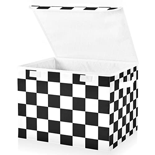 RunningBear Checkerboard Plaid Large Storage Bins with Lid Collapsible Storage Bin Cube Storage Bin Shelves Cloth Baskets for Living Room Bedroom