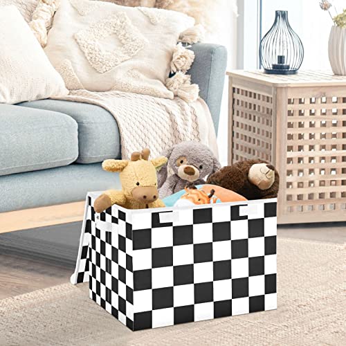 RunningBear Checkerboard Plaid Large Storage Bins with Lid Collapsible Storage Bin Cube Storage Bin Shelves Cloth Baskets for Living Room Bedroom