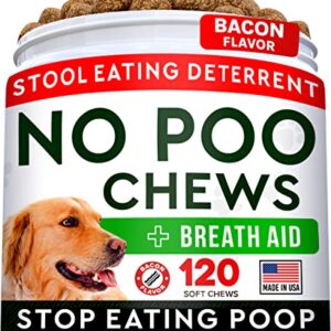 STRELLALAB No Poo Treats for Dogs - Coprophagia Stool Eating Deterrent - Digestive Enzymes - Gut Health & Immune Support - Stop Eating Poop - Bacon Flavor 120 Chews